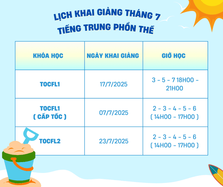 LỊCH KHAI GIẢNG THÁNG 7 TẠI TPHCM